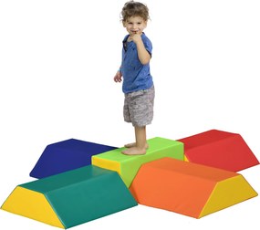 Sada měkkých stavebních bloků HOMCOM pro děti 1-3 roky s 5 obdélníkovými a lichoběžníkovými bloky, PU a EPE materiál, 48,3x19,1x48,3 cm, vícebarevná