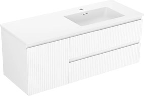 Mexen Rivel, koupelnová skříňka 120 cm s pravým umyvadlem Otis, 2S, 1D, drážkovaná, bílá matná, 91A23-12047-3-BBFFF01-W18P01