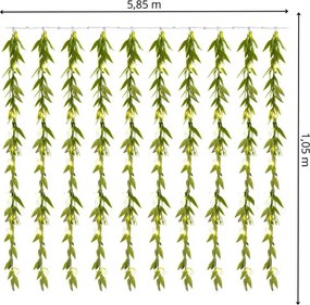LED závěs Lístky - 5,85x1,05m, 200LED, 8 funkcí, IP44, teplá bílá