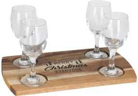 Excellent Houseware Servírovací sada 4 ks sklenic s dřevěným podnosem