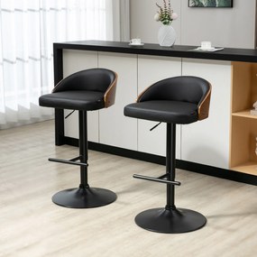 HOMCOM sada 2 barových židlí otočné barové židle s podnožkou výškově nastavitelné imitace kůže dřevo 48 x 49,5 x 76-96 cm do kuchyně a baru | Aosom.de