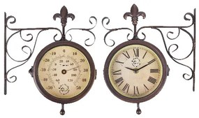 Esschert Design ESSCHERT DESIGN Oboustranné nádražní hodiny/teploměr WORLD OF WEATHER, 29 cm velikost hodin, průměr ciferníku 15 cm, v hnědé barvě, pro vnitřní i venkovní použití