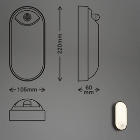 BRILO 3830015 Ruch LED venkovní nástěnné svítidlo, pohybové čidlo, IP65, černá - BRILO