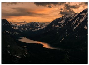 Skleněný obraz jezera mezi horami (70x50 cm)