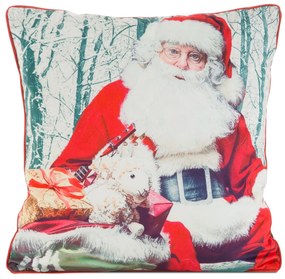 VÁNOČNÍ DEKORAČNÍ POVLAK NA POLŠTÁŘ SANTA1 45X45 CM VZOROVANÁ