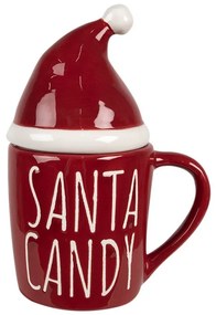 Červený keramický hrnek s čepkou Santa Candy - 12*9*17 cm / 300 ml