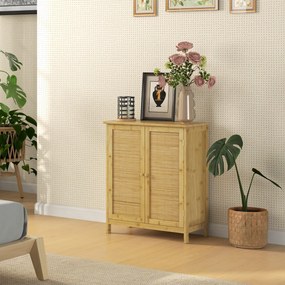 HOMCOM Komoda v Boho stylu z ratanu a bambusu, dvoudveřová s vnitřními policemi, 60x27x67,5 cm, přírodní barva