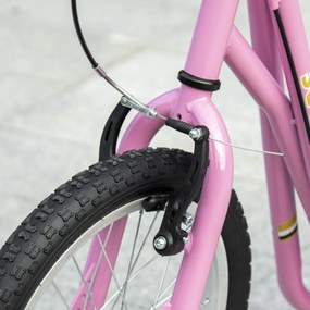 HOMCOM dětská koloběžka s brzdami 16/12 palců, odrazový můstek pro děti od 5 let v růžové barvě, městská koloběžka 135 x 58 x 92-100 cm