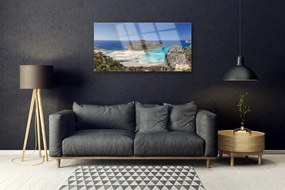 Obraz na skle Ostrov Moře Pláž Hory 140x70 cm