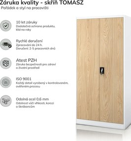 Kovová skříň s přihrádkou bílá / dub sonoma: Eco Design TOMASZ, 900 x 1850 x 450 mm
