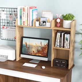Costway Desk Shelf Víceúčelová dřevěná stolní police 3-vrstvá počítačová stolní