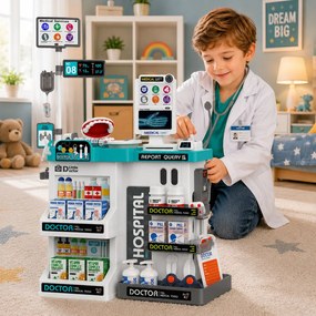 LEAN Toys Velká lékařská souprava – lékařský stolek, doktor, světla, zvuky, příslušenství, 61 ks