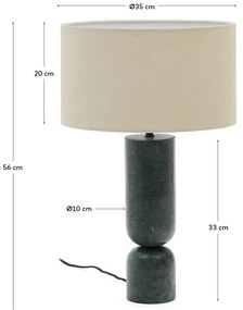 Tmavě zelená/béžová mramorová stolní lampa s textilním stínidlem (výška 57 cm) Vex – Kave Home