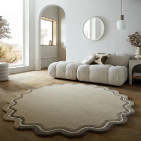 Ručně tkaný vlněný kulatý koberec v přírodní barvě ø 180 cm Leo Scallop – Flair Rugs