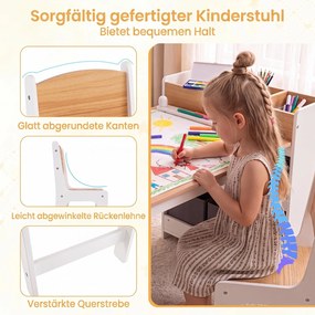 Costway Dětský dřevěný stůl Dětská sedací souprava s 2 židlí 4 přihrádkami 6