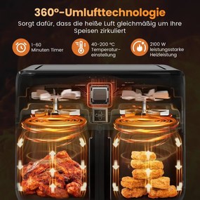 Costway 10 v 1 dvouzónová vzduchová fritéza 85 horkovzdušná fritéza L