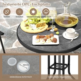 Costway Bistro stůl se 2 skládacími židlemi a otvorem na deštník 3dílný. Sada
