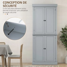 HOMCOM Kuchyňský Skříňový Buffet Skladovací Skříň Moderní Styl s Nastavitelnými Policemi pro Jídelnu a Obývací Pokoj, 76 x 40,5 x 184 cm, Šedá