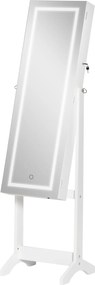 HOMCOM šperkovnice se zrcadlovou skříňkou s LED, stojací zrcadlo se 4 policemi, 46 x 36,5 x 151,5 cm