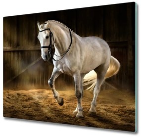 Skleněná krájecí deska Bílý kůň ve stáji 60x52 cm