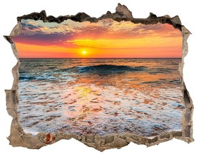 Wallmuralia Díra 3D ve zdi nálepka Západ slunce na moři 95x64 cm