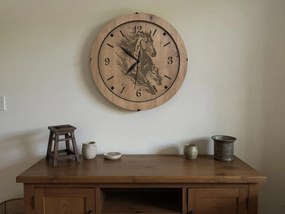 Li-Go "Kůň" Dřevěné hodiny dub světlý velikost svítidla/hodin: 50 cm