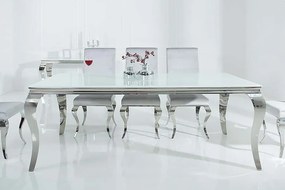 Skleněný jídelní stůl Barock White bílá stříbrná 200cm