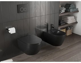 Mexen Carmen, závěsná WC mísa 490x365x340 mm, Rimless Tornádo + WC sedátko z duroplastu, černá matná, 30881085T