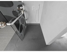 Mexen Kioto+, sprchová zástěna Walk-In s poličkou a věšákem 110 x 200 cm, 8mm čiré sklo bílý vzor, ​​bílý profil, 800-110-121-20-97