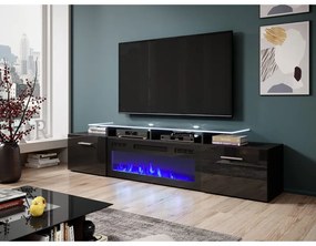 TV stolek Kebuta EF s krbem, Osvětlení: bez osvětlení, Barva: černý / černý lesk