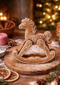 Hnědá perníková dekorace houpací koník se třpytkami - 14*4*15 cm