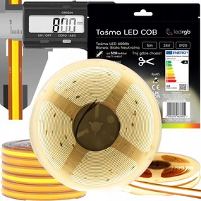 Led pásek Neon Cob 24V 5 m 528 4000K Bílý Neutrální Free Cut Libovolné Řezání
