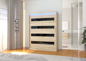 Posuvná šatní skříň s lacobely a LED osvětlením MARTINEZ 150 bílá černá Lacobel 6 2 ano
