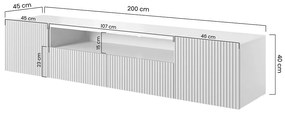 Závěsný TV stolek Nicole 200 cm s výklenkem - černá / černý mat