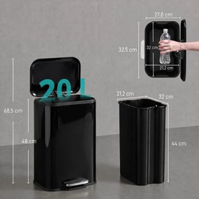 HOMCOM pedálový odpadkový koš 20 l, černý