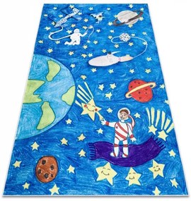 Dětský kusový koberec vhodný k praní BAMBINO 2265 Vesmír kosmonaut raketa hvězdy modrý Rozměr: 120x170 cm