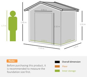 Outsunny kůlna zahradní kůlna zahradní kůlna s podlahovým rámem a posuvnými dveřmi odolná proti povětrnostním vlivům ocel žlutá 213 x 130 x 185 cm | …