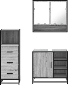 3dílný set koupelnového nábytku šedý sonoma kompozitní dřevo 3301058