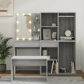 Toaletní stolek sada s LED šedý sonoma kompozitní dřevo 3114105