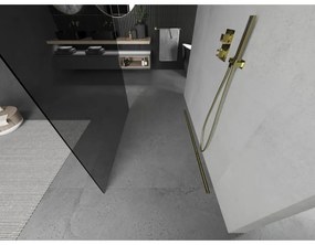 Mexen Kioto, průchozí sprchová zástěna 100 x 200 cm, 8mm šedé sklo, 2x zlatá stabilizační rozpěra, 800-100-002-50-40