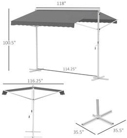 Stojící zahradní markýza Outsunny 3x3m se sklopným ramenem a klikou, šedá markýza na terasu pro ochranu před sluncem a volný čas | Aosom.de
