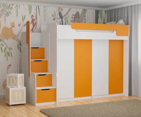 Poschoďová postel Dorian + skříně - oranžová