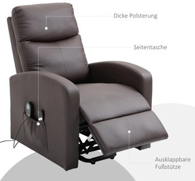 Polohovací křeslo HOMCOM s funkcí stojanu a elektrické masáže, funkce polohování, imitace kůže, hnědá barva, pohodlné křeslo s dálkovým ovládáním | A…