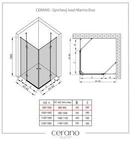 CERANO - Sprchový kout Marino Duo L/P - černá matná, transparentní sklo - 90x90 cm - křídlový