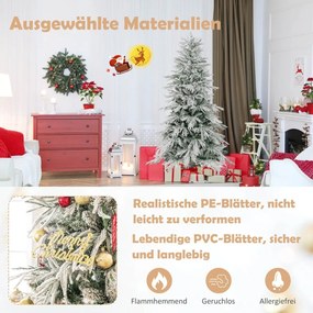 Costway 210 cm zasněžený umělý vánoční stromek s 65 kulovými lampami 350 teplá