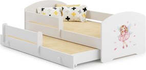 ADRK Furniture Postel dvojitá s bariérou a matracemi PEPE II GIRL WITH WINGS 160x80 CH-Pep-II-Bar-Gir-Wing-n-E1866