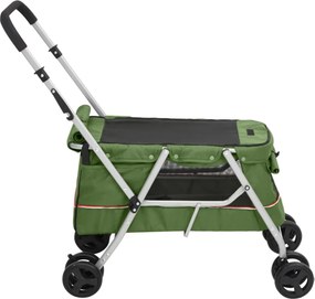 Skládací kočárek pro psa zelený 100 x 49 x 96 cm lněná tkanina 172204