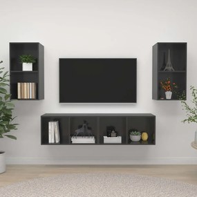 Nástěnné TV skříňky 4 ks šedé s vysokým leskem kompozitní dřevo