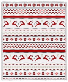 2x Vánoční bílá beránková deka z mikroplyše RETRO CHRISTMAS 160x200 cm