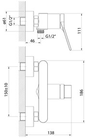 Aqualine Aqualine, BOLERO nástěnná sprchová baterie, rozteč 150mm, chrom, BC011